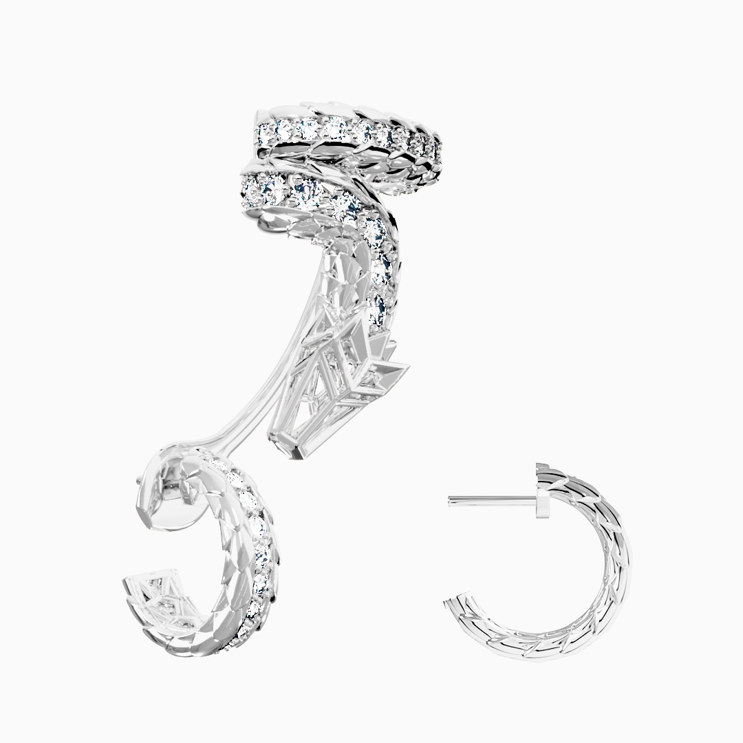Dragon Gold Conch Earring with Diamond Pavé Hoop Stud Set | Ecksand