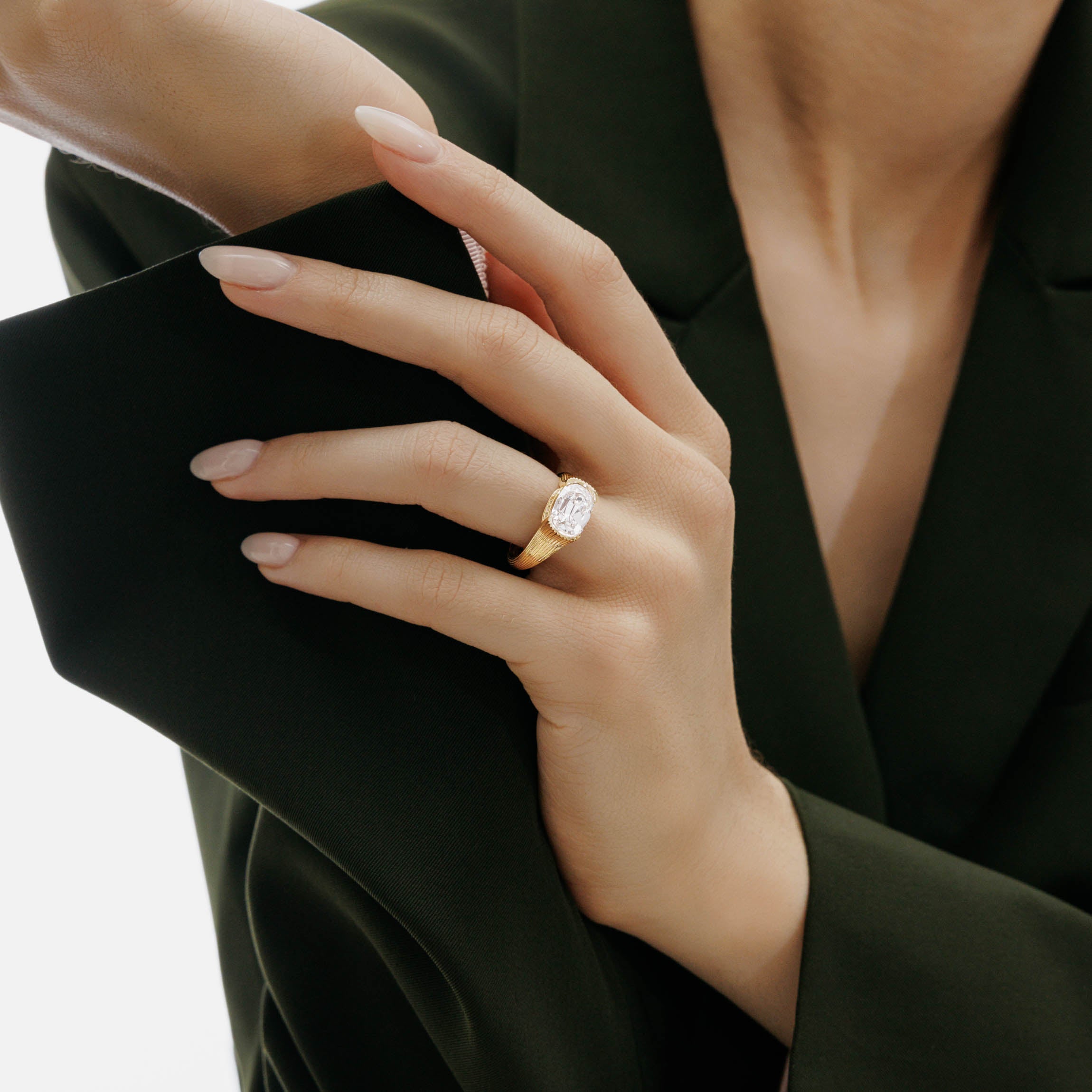 Old Mine Diamond Half Bezel Engagement Ring | Ecksand®